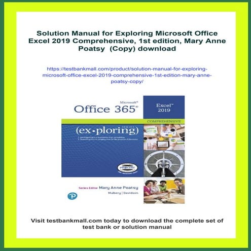 Solution Manual for Exploring Microsoft Office Excel 2019 Comprehensive, 1st edition, Mary Anne ...