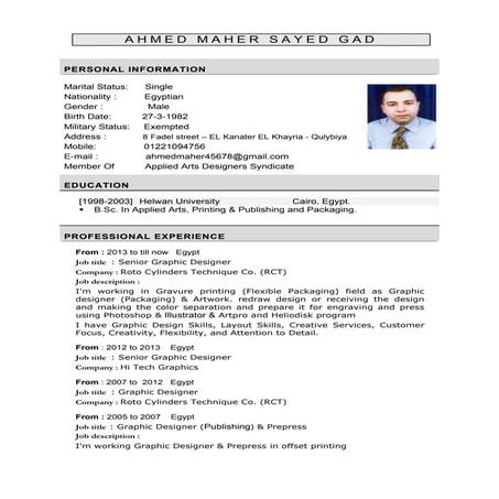 Ahmed Maher CV Graphic Designer | PDF | Desktop Publishing | Computer ...
