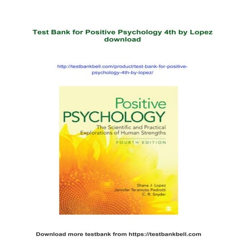 Test Bank for Positive Psychology 4th by Lopez | PDF