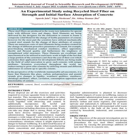 An Experimental Study using Recycled Steel Fiber on Strength and ...