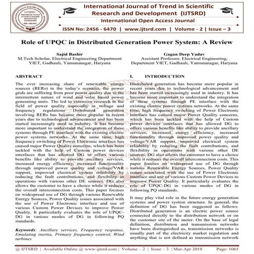 Role Of Upqc In Distributed Generation Power System A Review Pdf Power And Energy Industry