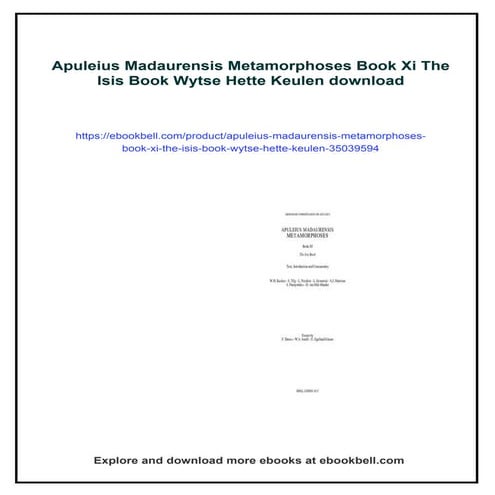 Apuleius Madaurensis Metamorphoses Book Xi The Isis Book Wytse Hette ...
