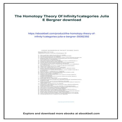 The Homotopy Theory Of Infinity1categories Julia E Bergner | PDF