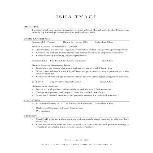 Engineering Internship Resume | PDF