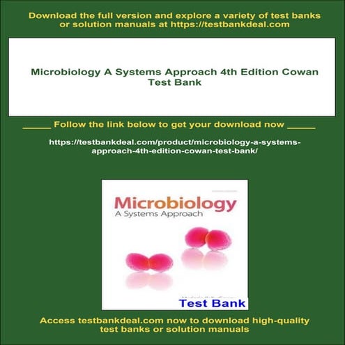 Microbiology A Systems Approach 4th Edition Cowan Test Bank | PDF