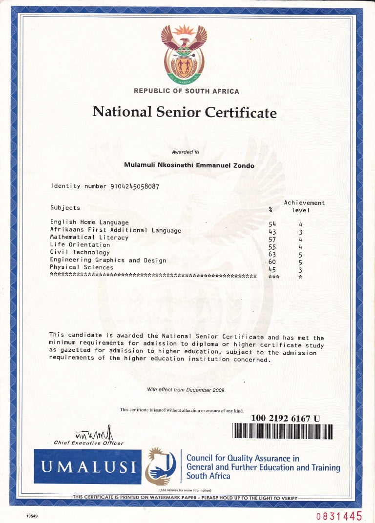 Matriccertificate matriccertificate