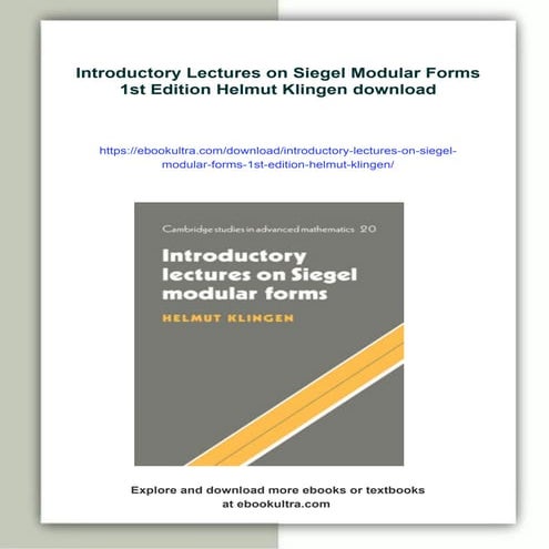 Introductory Lectures on Siegel Modular Forms 1st Edition Helmut Klingen | PDF