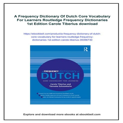 A Frequency Dictionary Of Dutch Core Vocabulary For Learners Routledge ...