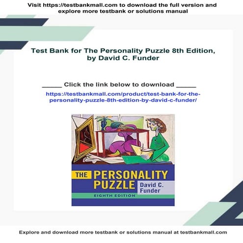 Test Bank for The Personality Puzzle 8th Edition, by David C. Funder | PDF