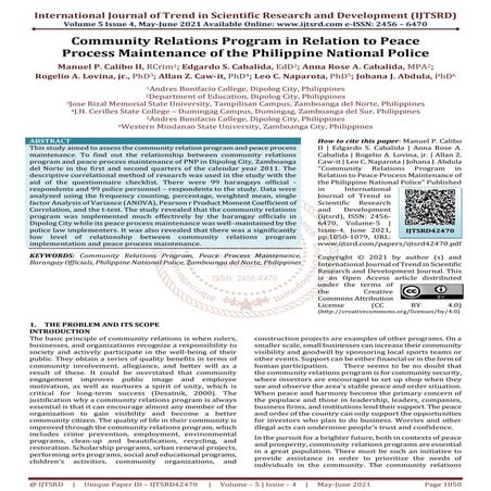 Community Relations Program in Relation to Peace Process Maintenance of the Philippine National ...