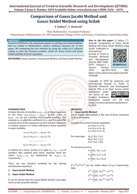 Comparison of Gauss Jacobi Method and Gauss Seidel Method using Scilab ... Comparison of Gauss Jacobi Method and Gauss Seidel Method using Scilab ...