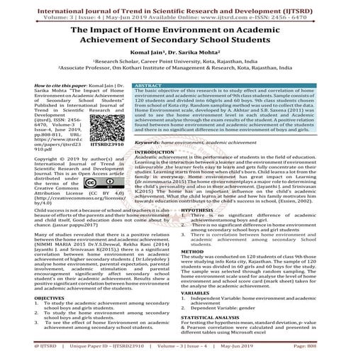 The Impact of Home Environment on Academic Achievement of Secondary ...