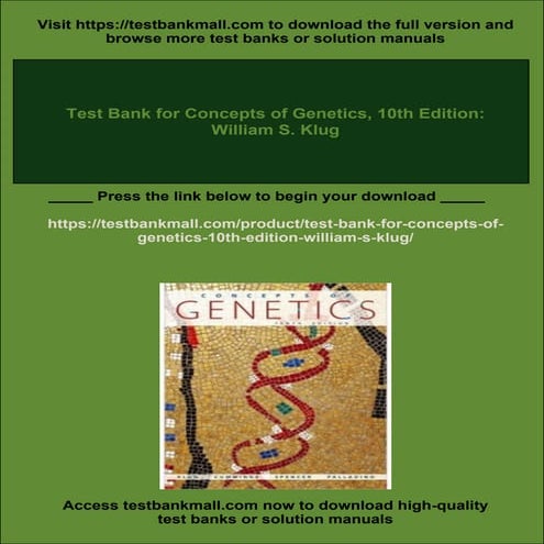 Test Bank for Concepts of Genetics, 10th Edition: William S. Klug | PDF
