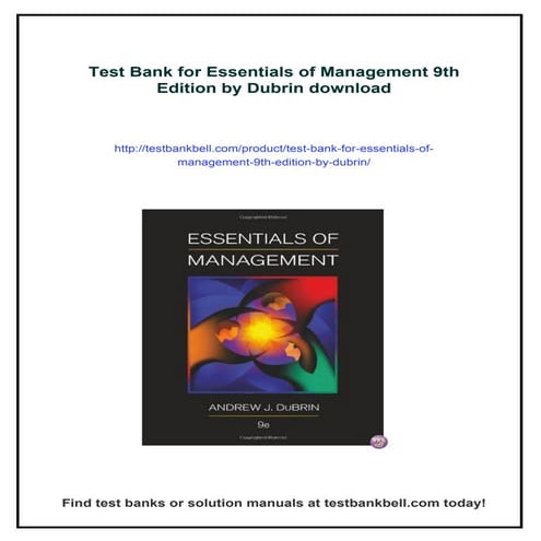 Test Bank for Essentials of Management 9th Edition by Dubrin | PDF