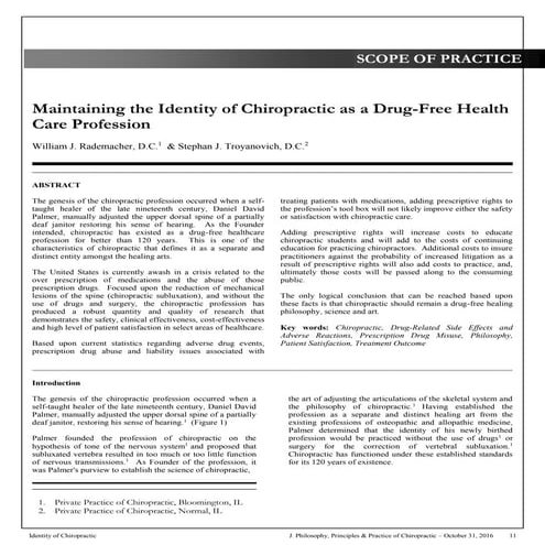 Maintaining Identity of Chiropractic as Drug-Free Profession - J Phil ...