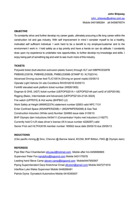 Personal Resume of John Alexander Evans | PDF