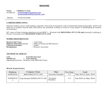 Midhun cv' 2016 | DOC
