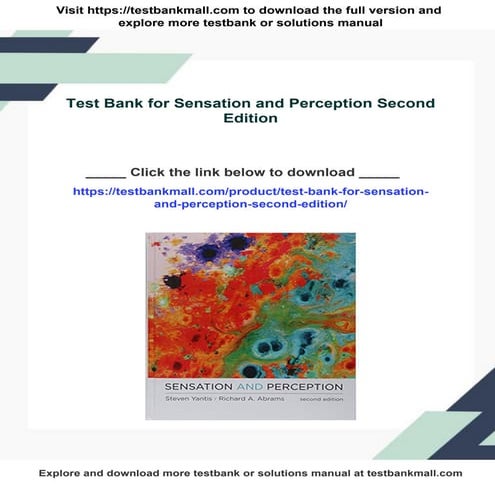 Test Bank for Sensation and Perception Second Edition | PDF