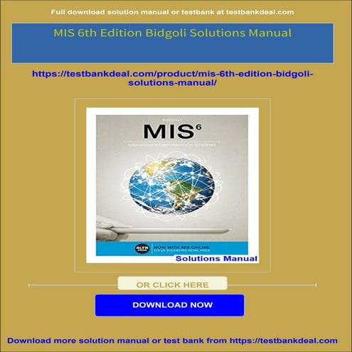 MIS 6th Edition Bidgoli Solutions Manual download pdf | PDF