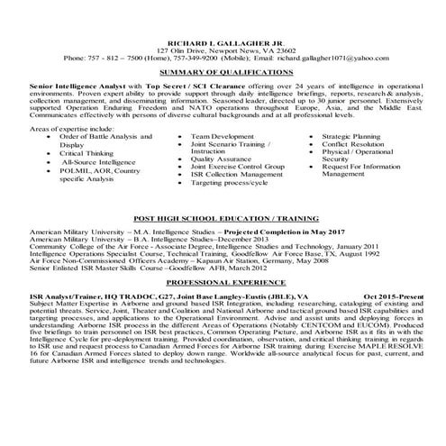 Gallagher Resume August 2016 | DOCX