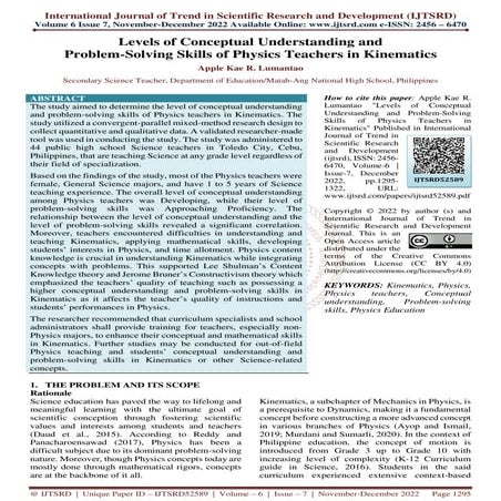 Levels of Conceptual Understanding and Problem Solving Skills of Physics Teachers in Kinematics ...