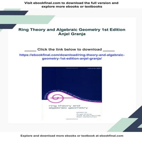 Ring Theory and Algebraic Geometry 1st Edition Ánjel Granja | PDF