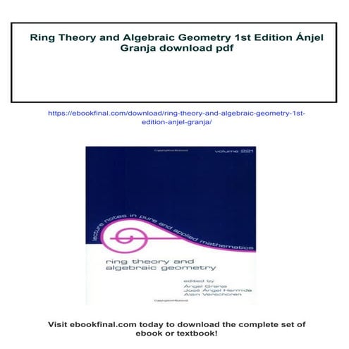 Ring Theory and Algebraic Geometry 1st Edition Ánjel Granja | PDF