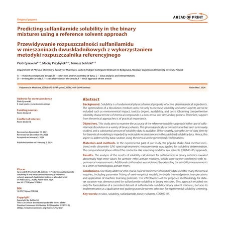 Predicting Sulfanilamide Solubility In The Binary Mixtures Using A Reference Solvent Approach Pdf