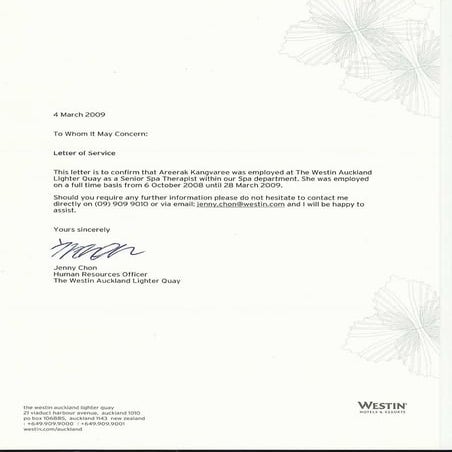 Westin letter of service | PDF