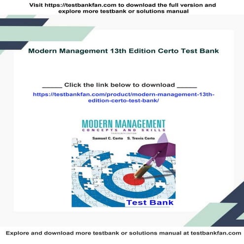 All chapter download Modern Management 13th Edition Certo Test Bank | PDF