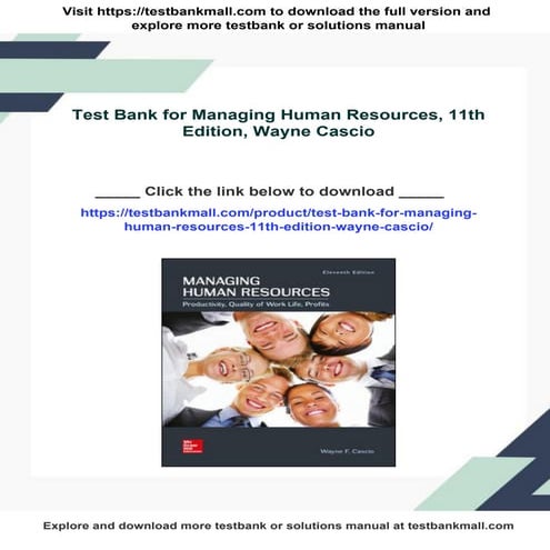 Test Bank for Managing Human Resources, 11th Edition, Wayne Cascio | PDF