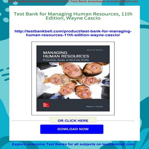 Test Bank for Managing Human Resources, 11th Edition, Wayne Cascio | PDF