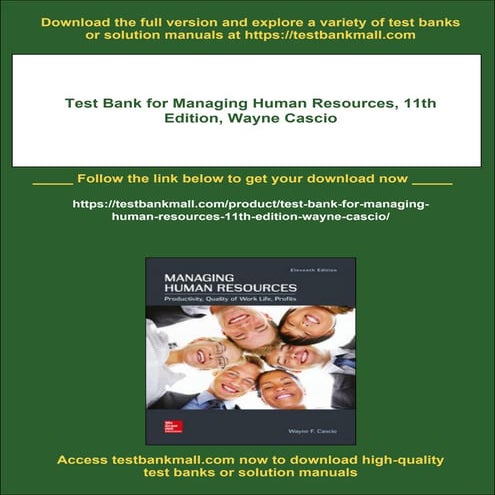 Test Bank for Managing Human Resources, 11th Edition, Wayne Cascio | PDF