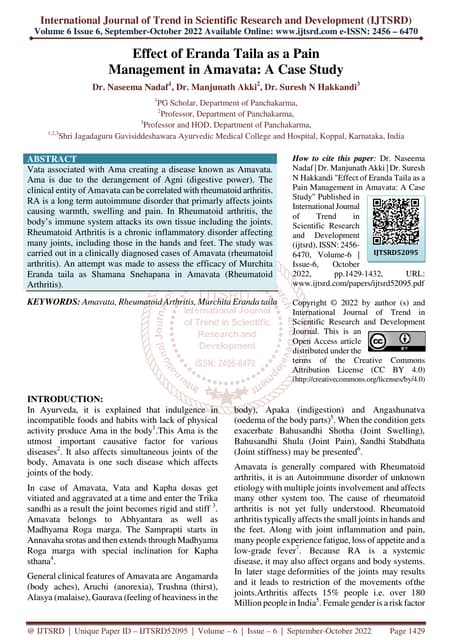 Clinical Study on the Efficacy of Eranda Beeja Anjana in the Management ...