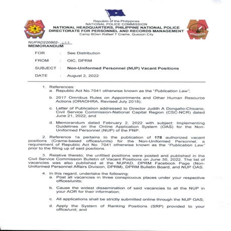 PNP Non-Uniformed Personnel (NUP) Vacant Position | PDF