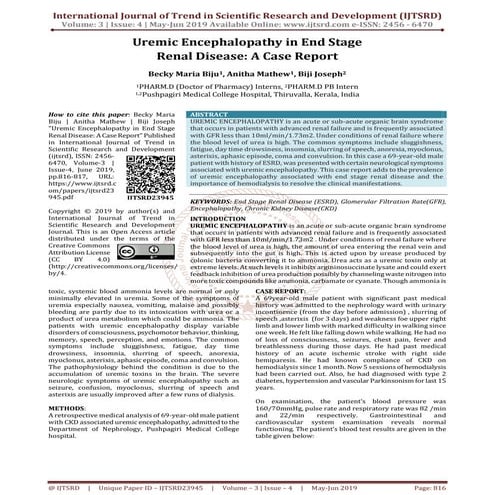 Uremic Encephalopathy in End Stage Renal Disease A Case Report | PDF