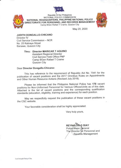 PNP Non-Uniformed Personnel (NUP) Vacant Position | PDF