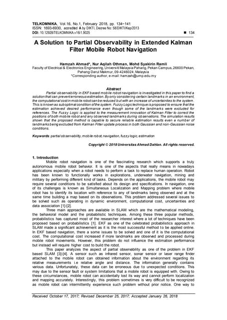 A Solution To Partial Observability In Extended Kalman Filter Mobile Robot Navigation Pdf