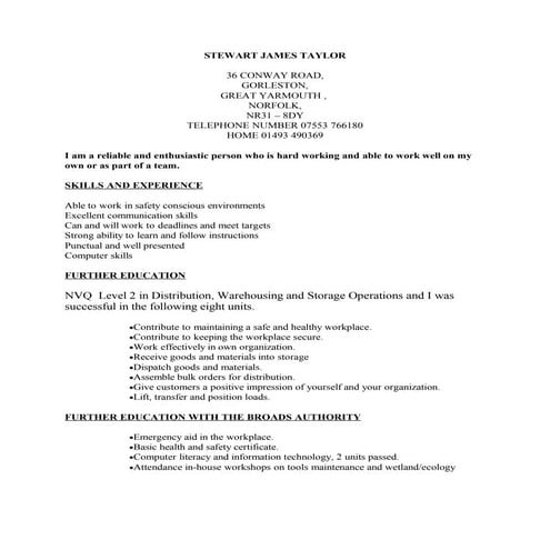 Stewart Taylor Current CV | DOC