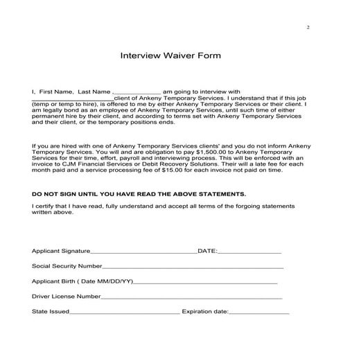 Interview Wavier 5-30-09 | DOC | Business | Business and Finance