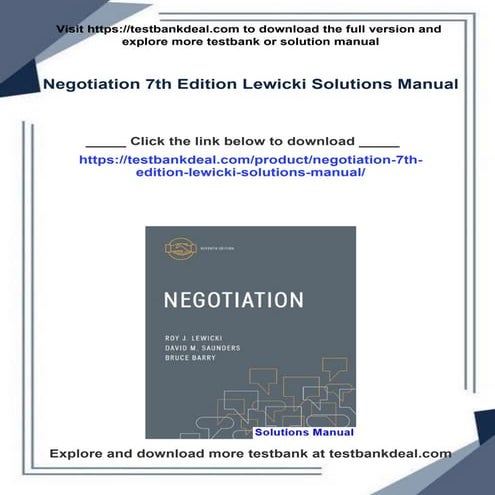 Negotiation 7th Edition Lewicki Solutions Manual download pdf | PDF
