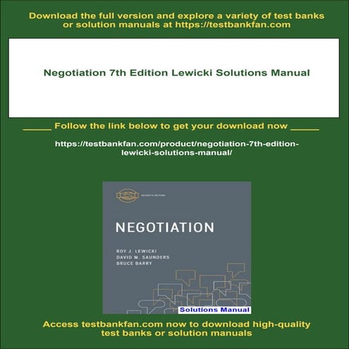 Negotiation 7th Edition Lewicki Solutions Manual | PDF