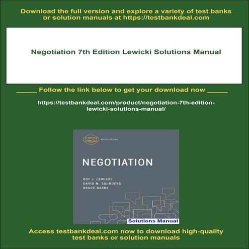 Negotiation 7th Edition Lewicki Solutions Manual | PDF