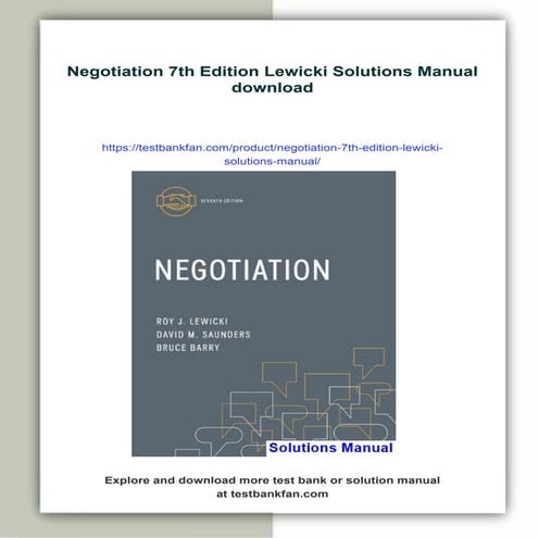 Negotiation 7th Edition Lewicki Solutions Manual | PDF