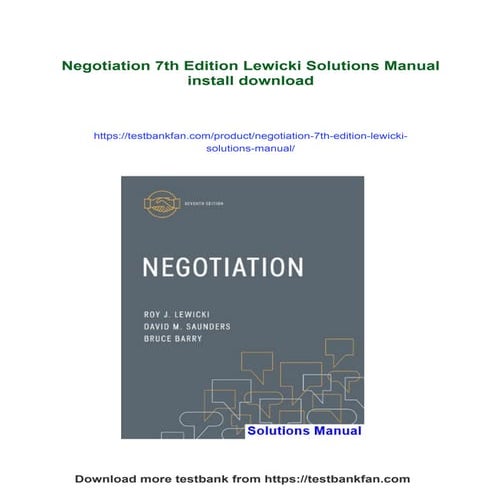 Negotiation 7th Edition Lewicki Solutions Manual | PDF