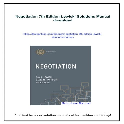Negotiation 7th Edition Lewicki Solutions Manual | PDF
