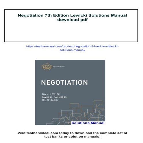 Negotiation 7th Edition Lewicki Solutions Manual | PDF
