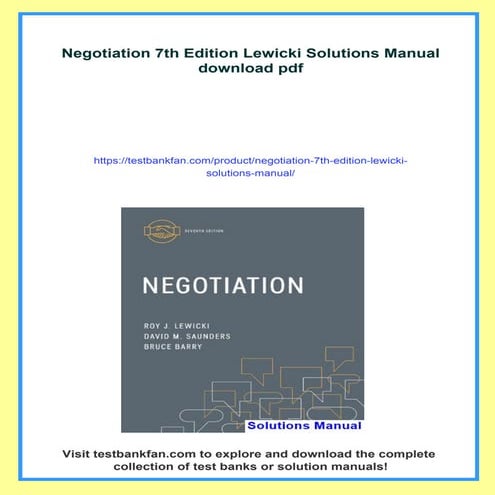 Negotiation 7th Edition Lewicki Solutions Manual | PDF