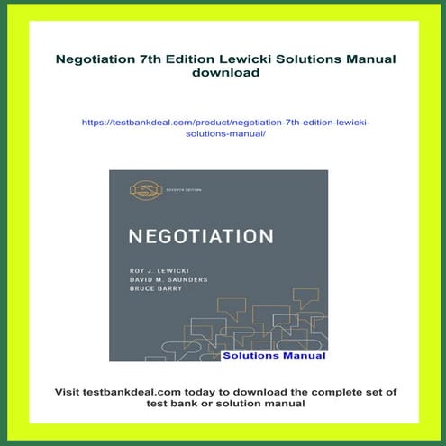 Negotiation 7th Edition Lewicki Solutions Manual | PDF