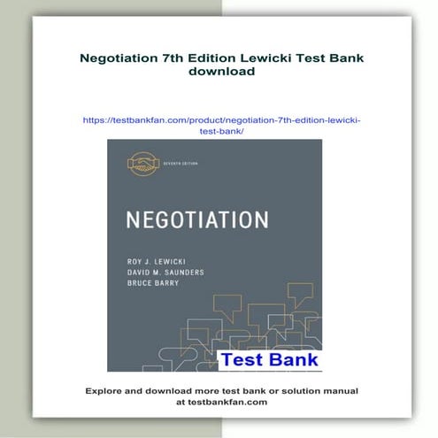 Negotiation 7th Edition Lewicki Test Bank | PDF